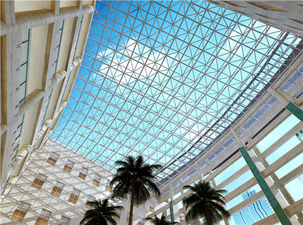 Custom Size Modern Steel Space Frame Skylight Roofs For Offices And Malls